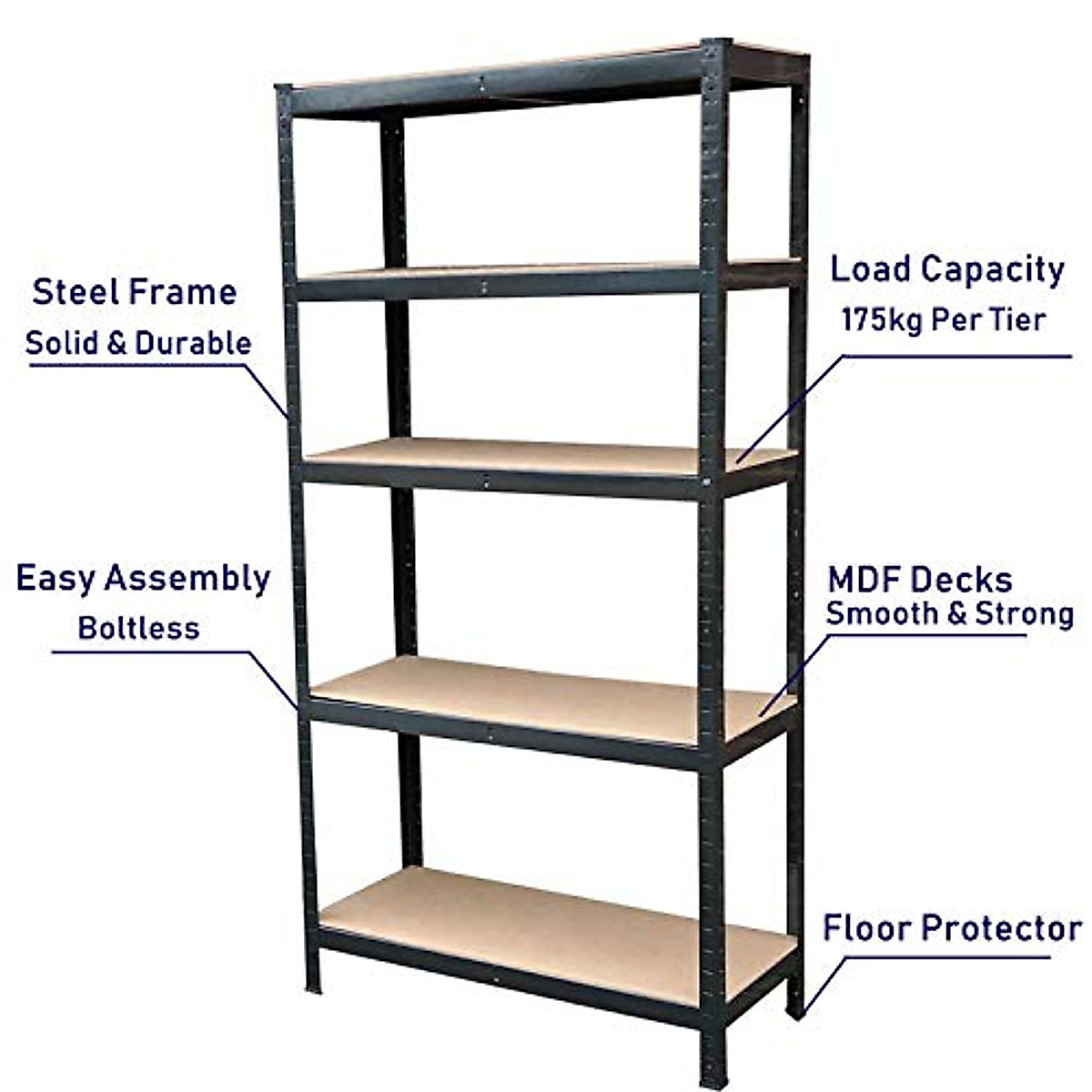 Autofather 5-Tier Shelving Unit 70" x 35" x 16" Shelving for Garages and Sheds Boltless Design with MDF Boards Heavy Duty 386LB Capacity Per Shelf Metal Shelving Units for Storage, Black