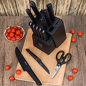 HUNTER.DUAL Knife Sets for Kitchen with Block, HUNTER.DUAL 15 Piece Knife Set with Built-in Sharpener, Dishwasher Safe, German Stainless Steel, Elegant Black