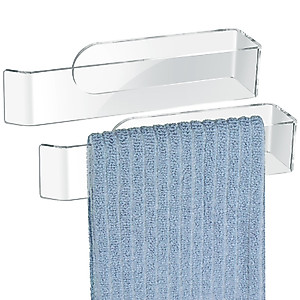 NiHome Wall Mount Clear Acrylic Hand Towel Racks 2-Pack for Towels, Accessories in Bathroom, Kitchen, Bedroom - Adhesive Towel Bar Hand Towel Holder, Versatile Transparent Design, Waterproof