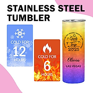 Personalized Girls Trip Tumblers with Name, Beach Cruise Insulated Cup with Lid and Straw, Girls Weekend Gift for Women, 2025 Girl Trip Gifts, Family Vacation Tumbler, Bachelorette Party Cups