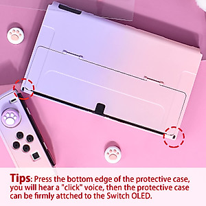 DLseego Protective Case Design for Nintendo Switch OLED Joy-Con Controllers New Model 2021 with Glass Screen Protector and 4 Cute Thumb Grip Caps, Anti-Scratch Touch Grip Cover – Pink & Purple