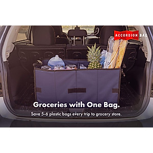 MCY Accordion Bag – Reusable Eco-Friendly Foldable Bag, Reinforced Shell, Durable Fabric, Easy Storage, Compact and Expandable, Grocery Bag (Navy Blue, 13x13x25 inches)