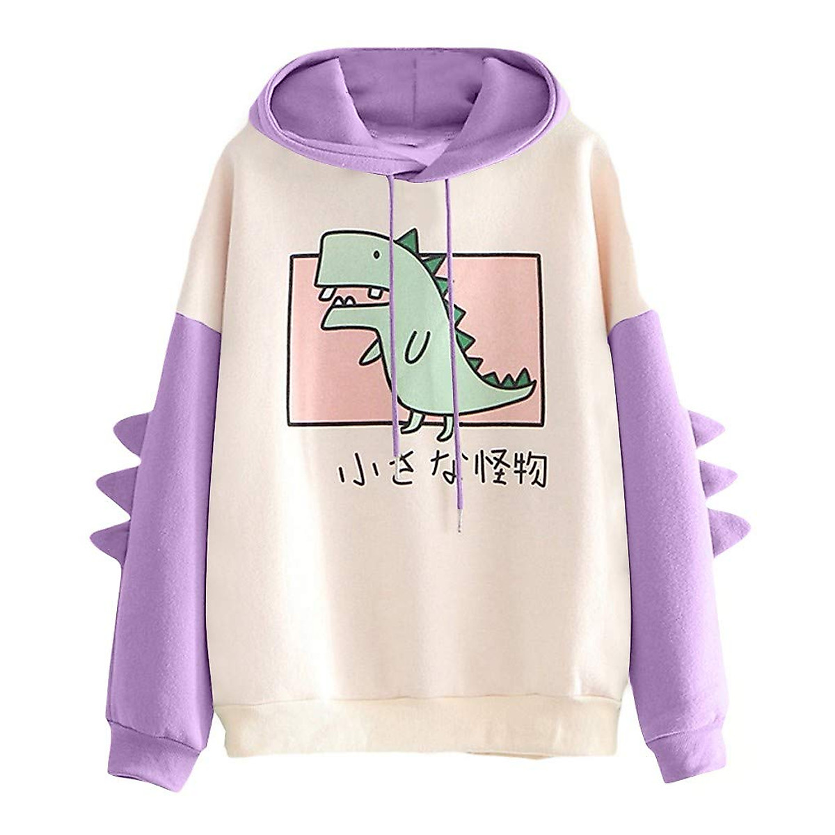 Boxinay Women's Teen Girls Cute Dinosaur Long Sleeve Hoodies Casual Loose Sweaters Hooded Sweatshirts Pullover Tops Shirts Purple