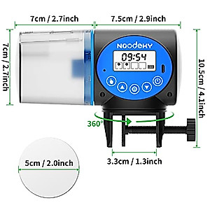 Noodoky USB Charging Automatic Fish Feeder, Auto Fish Food Feeder Timer Dispenser for Aquarium or Small Fish Turtle Tank, Auto Feeding on Vacation or Holidays