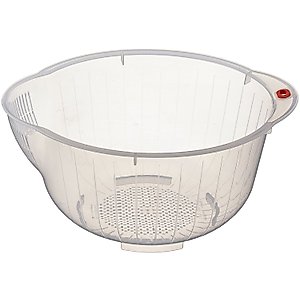 Inomata Japanese Rice Washing Bowl with Side and Bottom Drainers, Clear 2 PACK