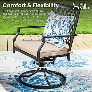 PHI VILLA Patio Dining Set 7 Pcs 1 Extendable Dining Table and 6 Swivel Chairs Support 300 lbs for Outdoor Backyard Bistro Furniture Set with Cushion