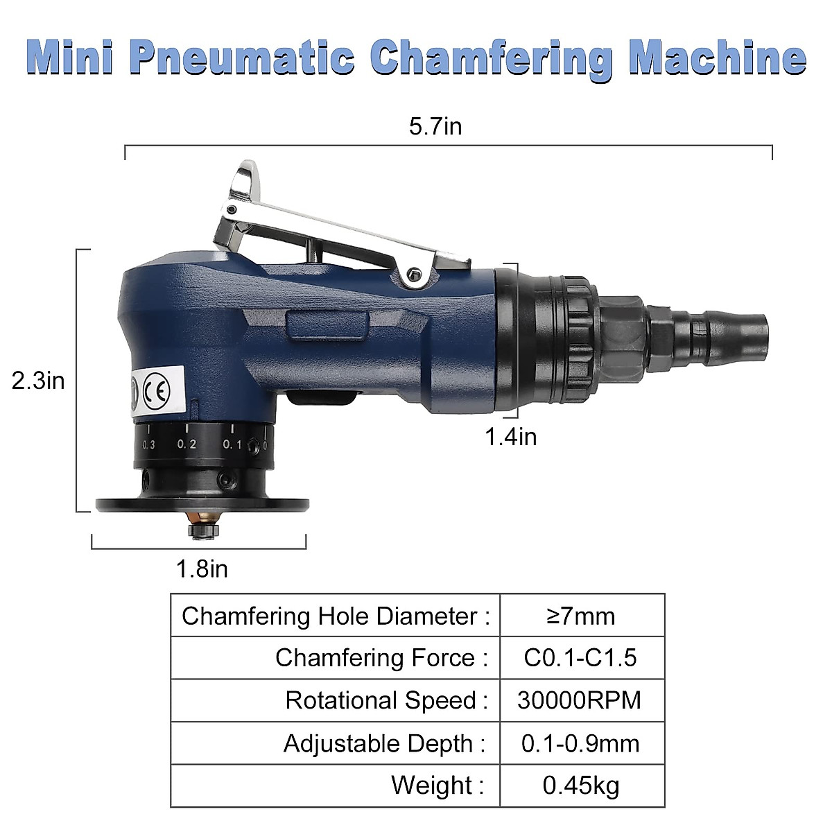 2 in 1 Mini Pneumatic Chamfering Machine,Air Chamfer Tool for Chamfering Metal Round Corner,45 degree Arc Corner Beveling Trimming Deburring Machine (Blue)
