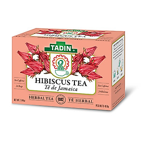 Tadin Hibiscus Herbal Tea, Caffeine Free, 24 Tea Bags Per Box, Pack of 6 Boxes Total