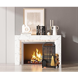 Lizh Metalwork Fireplace Log holder with Fireplace Tools, Wrought Iron Indoor Stove Accessories Firewood Rack Holder Lumber Storage Stacking Log Holder Log Bin with Tongs Shovel Poker and Brush