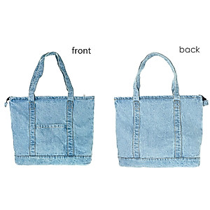 YunZh Denim Tote Bag Casual Style Lightweight Classic Retro Travel Shopper Shoulder Handbag