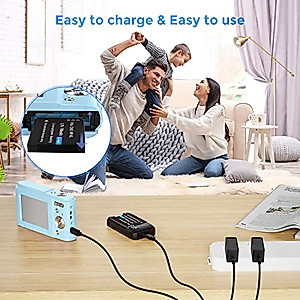 Digital Camera, RUAHETIL Autofocus FHD 1080P 48MP Kids Vlogging Camera with 32GB Memory Card, 2 Charging Modes 16X Zoom Compact Camera Point and Shoot Camera for Kids Teens (Light Blue)