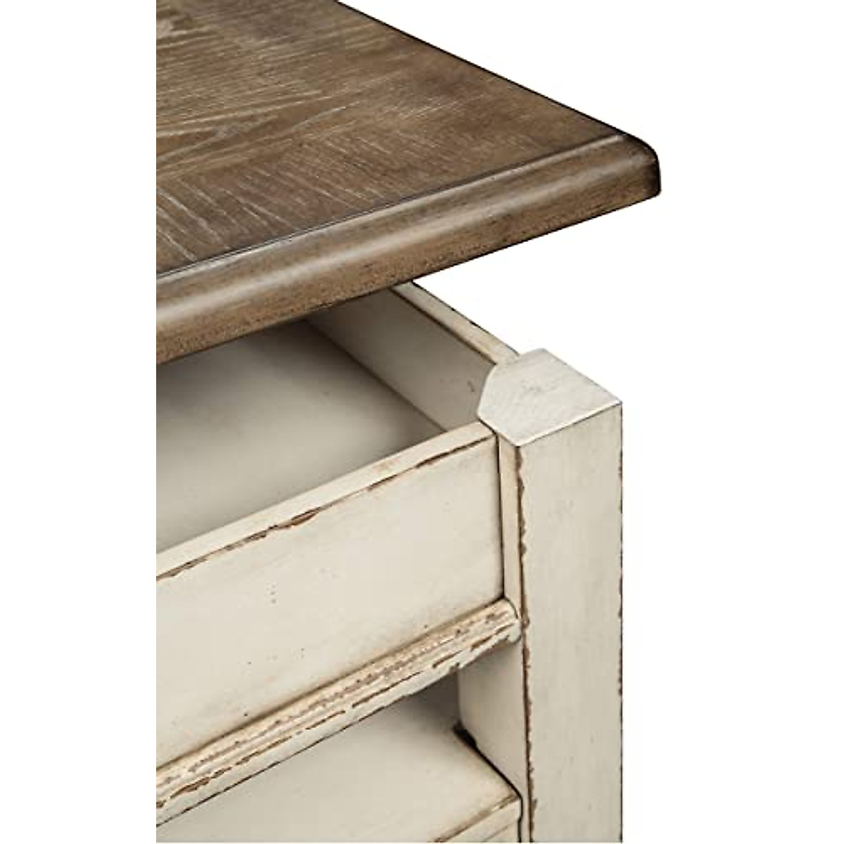 Signature Design by Ashley Realyn Vintage Farmhouse Rectangular Lift Top Coffee Table with Storage Drawer, White & Brown