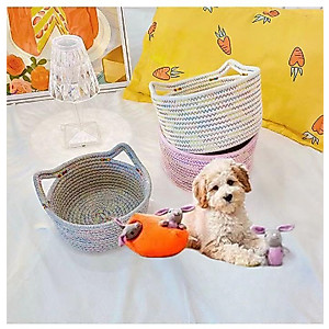 Cute Rainbow Storage Basket for Decor 3packs Shelves Cotton Rope Basket Woven Baskets Closet Organizer with Handle, Stylish Home Bedroom Table Organizer,Toy Baskets Organizers & Storage 11.5L(Pink)