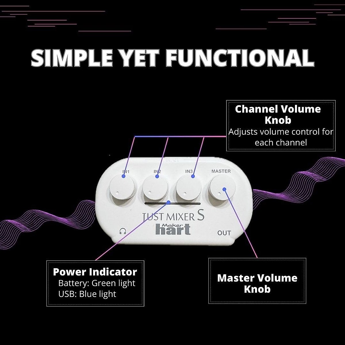 Maker hart JUST Mixer S Portable 3 Channels Stereo IN Mini Audio Mixer/2 Stereo Output/Battery/USB Power/3C Device