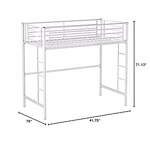 Walker Edison Timothee Urban Industrial Metal Twin over Loft Bunk Bed, Twin Size, White