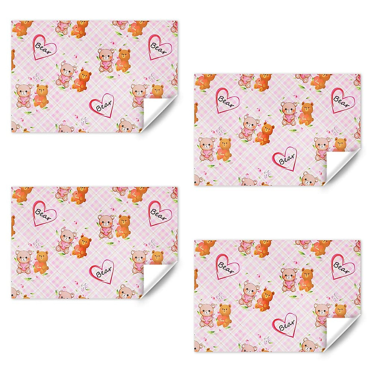 Bear Love Heart Celebrations Birthday Wrapping Paper for Baby Girls, 20 x 29 inch Per Sheet Folded Flat with 1 Roll Pink Ribbon for Infant Kids Baby Shower Wedding Holiday Party Girls Gift Wrap