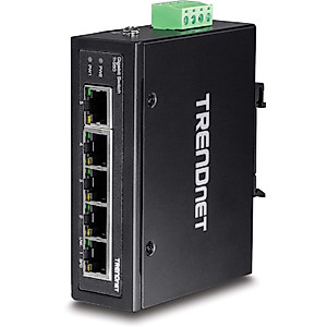 TRENDnet 5-Port Hardened Industrial Gigabit DIN-Rail Switch, 10 Gbps Switching Capacity, IP30 Rated Network Switch (-40 to 167 ºF),Black,TI-G50 & 60 W Single Output Industrial DIN-Rail Power Supply