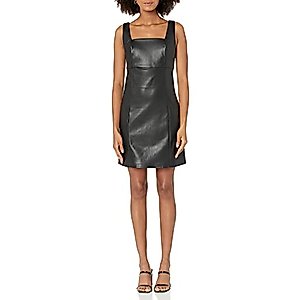 The Drop Women's Hank Vegan Leather Square Neck Mini Dress, Black, XL