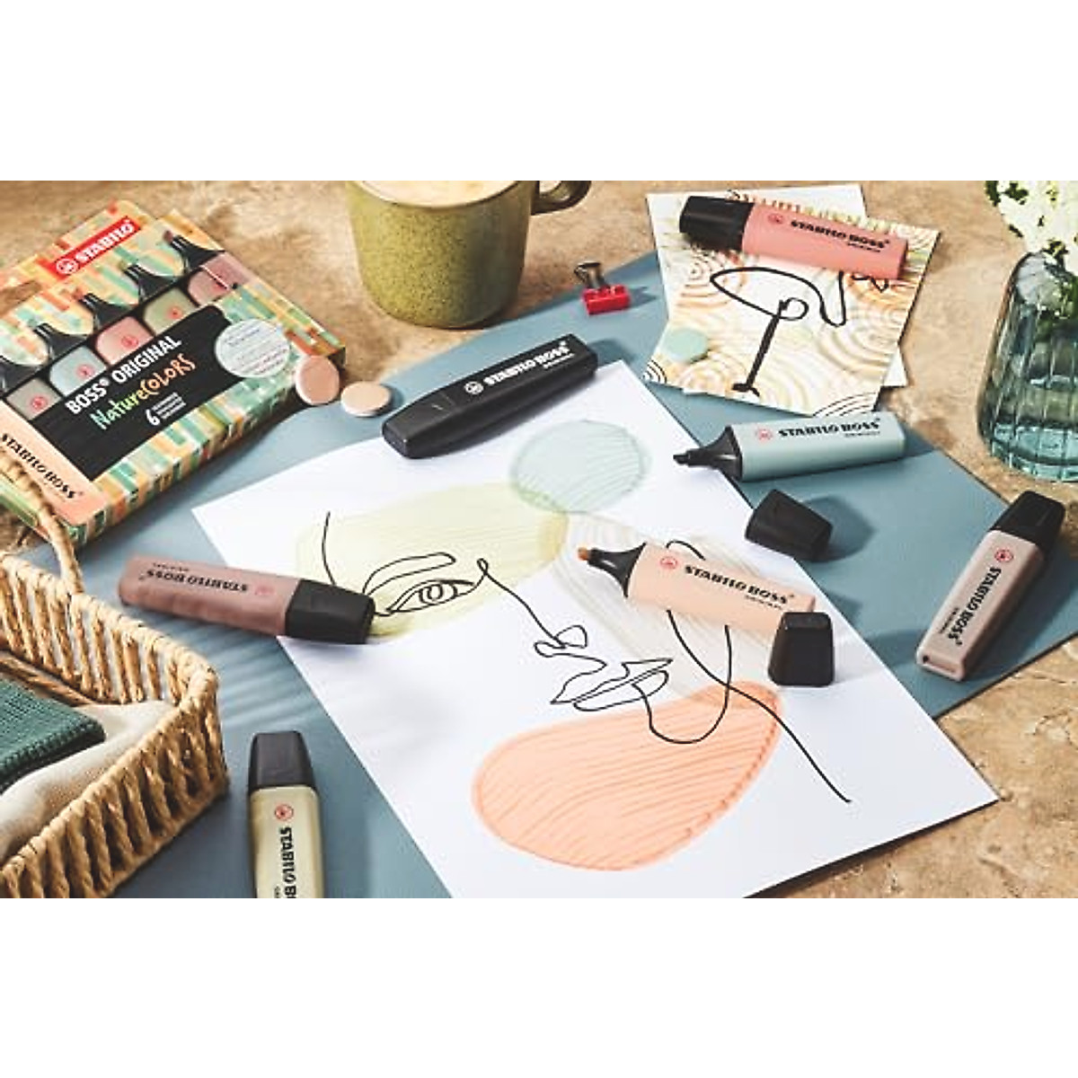 STABILO Highlighter BOSS ORIGINAL NatureCOLORS - Pack of 4 - Beige, Warm Grey, Earth Green, Black