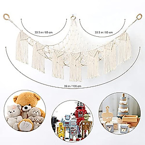 Dremisland Stuffed Animal Toy Hammock with Fairy Lights Macrame Boho Plush Toy Net Hammock with Tassels-Stuff Animals Organizer Storage Corner Plush Toys Net Holder for Nursery Play Room, Kids Bedroom