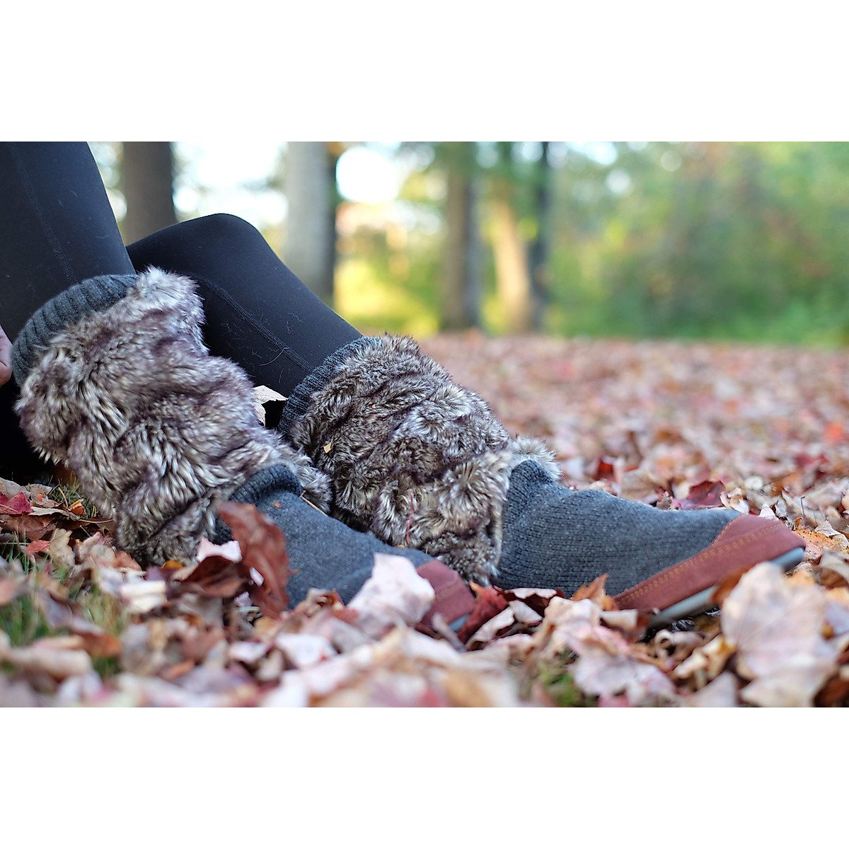 Acron Women's Mid-Calf Slouch Boot Slippers, Charcoal Faux Fur, 6.5-7.5