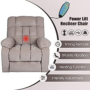 LIUJUN Electric Chairs with Remote Control Heat Massage Armchair Sofa Chair Power Lift Recliner Chair for Elderly Faux Leather