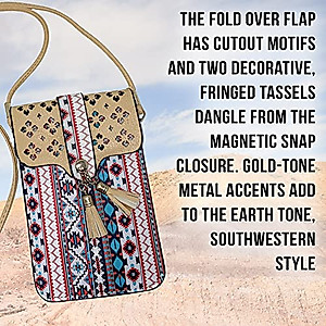 PGI Traders Southwestern Cell Phone Bag | Crossbody or Shoulder Wallet Purse | Magnetic Snap Closure | Interior Pocket in Pouch | Touchscreen for Smartphone | 51” Long Removable Strap