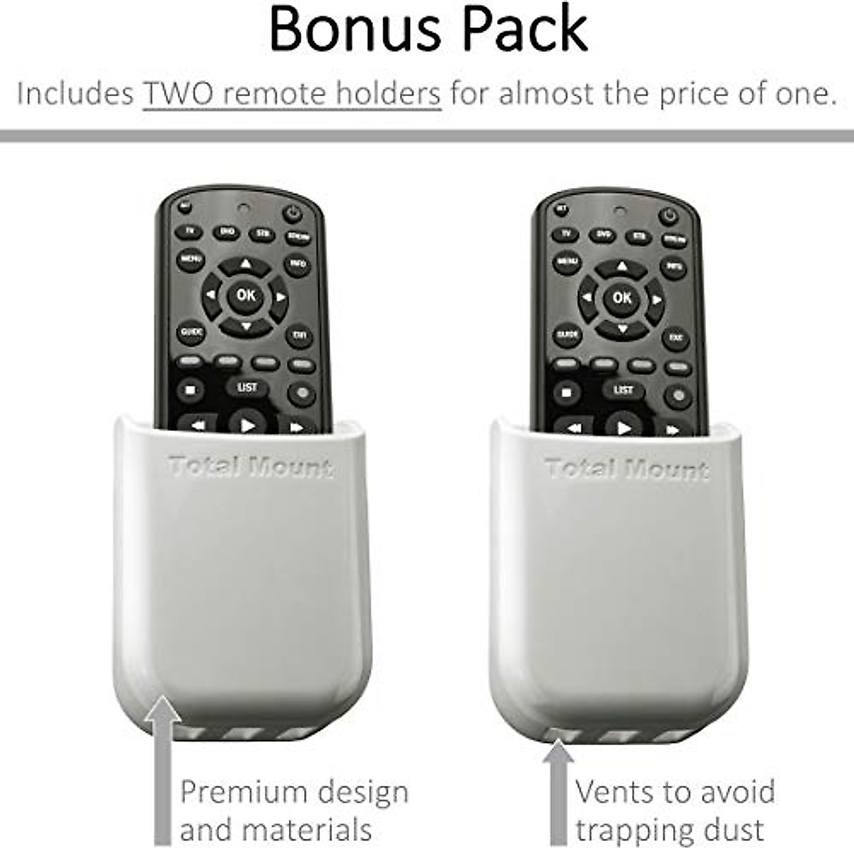 TotalMount Universal Remote Control Holders (Quantity 2 - One Remote per Holder - White)
