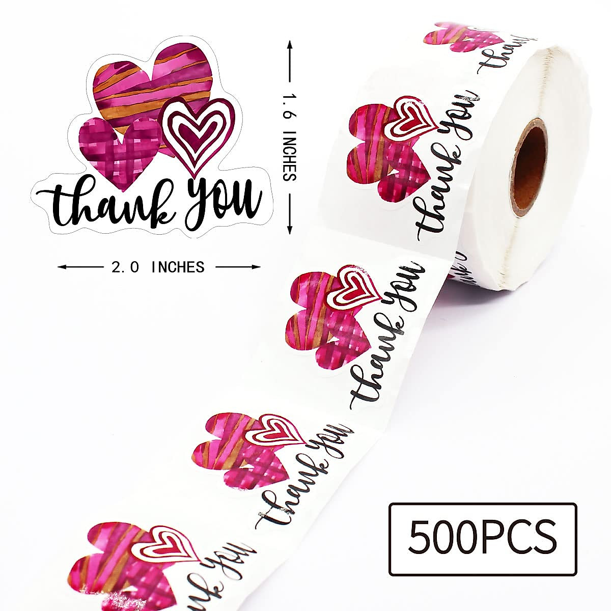 Littlefa Cute Pink Heart Shaped Thank You Small Business Stickers,Thank You Stickers,Bakeries Stickers,Handmade Stickers,Small Business Stickers, Envelopes Stickers, Gift Bags Packaging 500 PCS