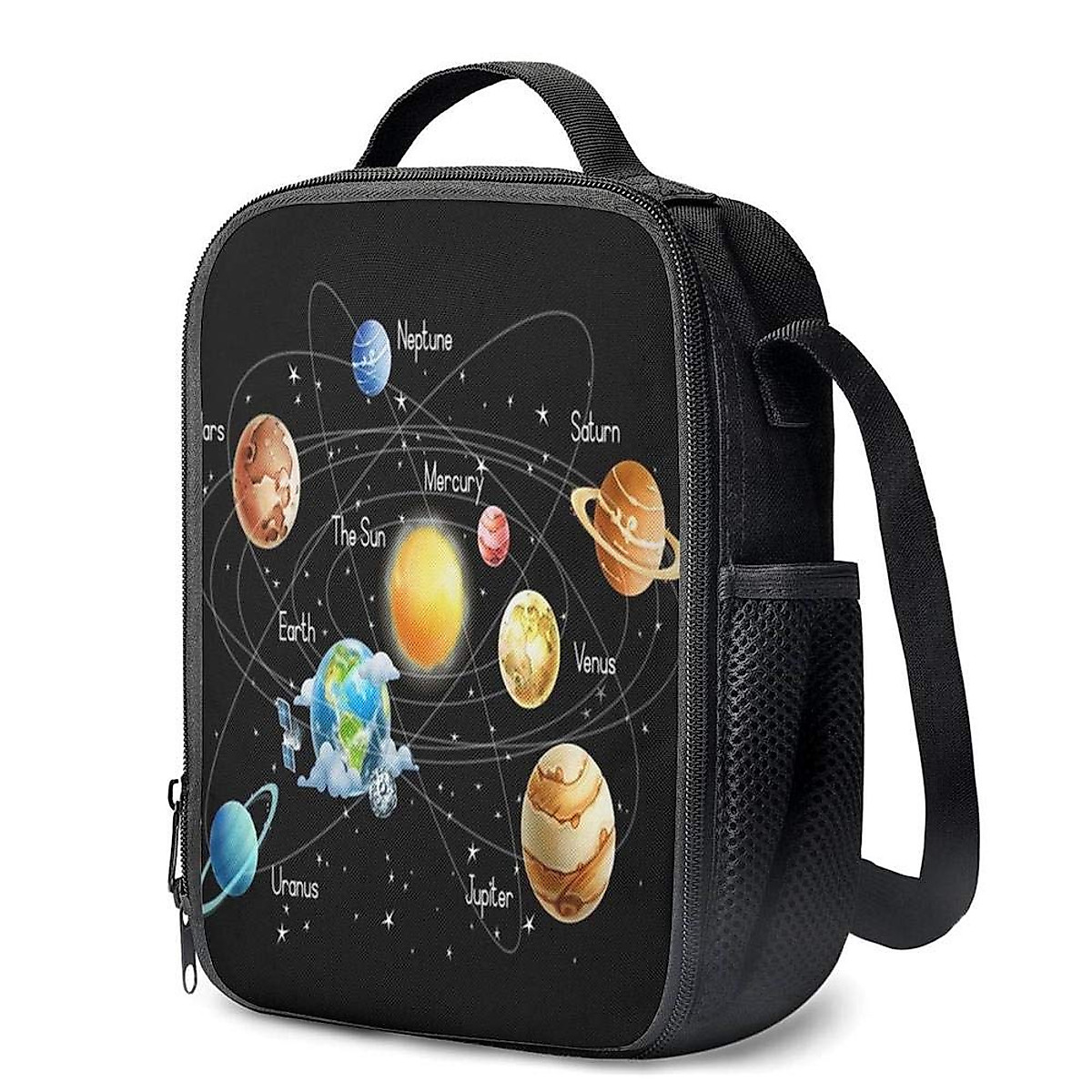KiuLoam Solar System Planets Kids Small Lunch Box Children's Insulated Lunch Bag with Zipper Shoulder Strap Cooler Lunch Tote for Boys Girl Preschool Office Picnic
