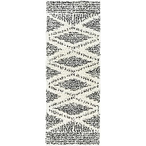 Trunding Moroccan Farmhouse Living Room Bedroom Shaggy Area Rug - Bohemian Shag Rug - Plush High Pile - Southwestern Boho Soft Carpet - Tribal Aztec - Black, Cream, Grey, Beige - 7'10" x 10'3"