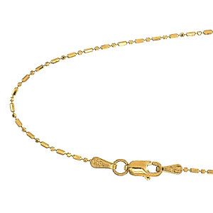 JewelStop 14k Solid Yellow Gold 1mm Diamond-cut Bar & Bead Ball Chain Lobster Claw Clasp-20 Inches, 2gr.