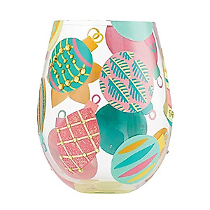 Enesco Designs by Lolita Holiday Eye Candy Hand-Painted Artisan Stemless Wine Glass, 20 Ounce, Multicolor