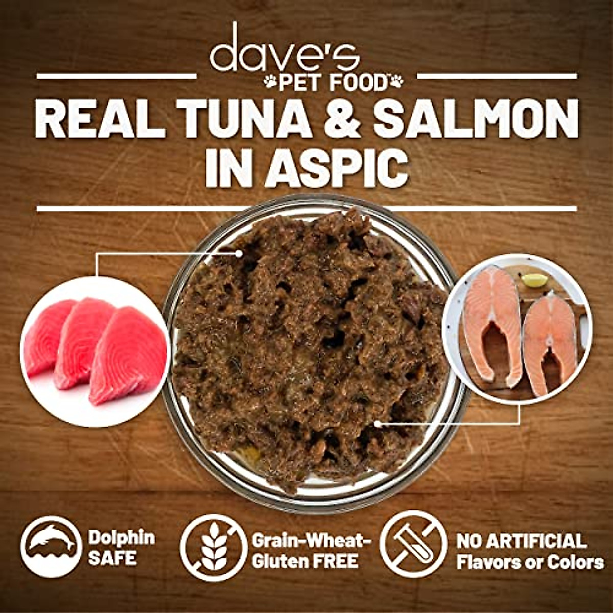 Dave's Pet Food Grain Free Wet Cat Food (Tuna & Salmon Dinner in Aspic), Naturally Healthy Canned Cat Food, Added Vitamins & Minerals, Wheat & Gluten-Free, 5.5 oz (Case of 24)