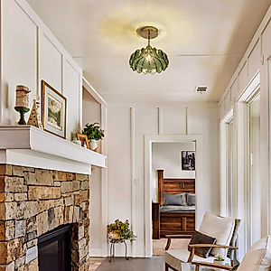 XZHGCEE Glass Pendant Light Vintage Light Fixtures, Glass Pendant Lights Kitchen Island, Gold Pendant Light, Modern Chandelier Pendant Shade Green Light Fixture for Bedroom Hotel Dining Room