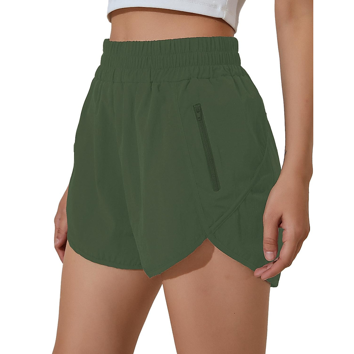 BMJL Women's Running Shorts Elastic High Waisted Shorts Pocket Sporty Workout Shorts Quick Dry Athletic Shorts Pants(M,Green)