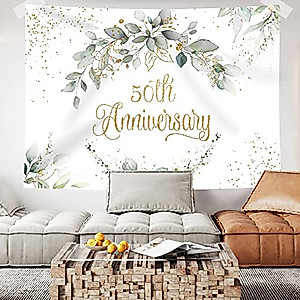 Rsuuinu Happy 50th Anniversary Backdrop Greenery Cheers to Wedding Anniversary Bridal Shower Miss to Mrs Photography Background Party Decorations Banner Supplies Favors Photo Booth Props 7x5ft