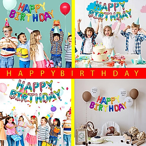 Happy Birthday Banner 16 Inch Mixed color Mylar Foil Letters Inflatable Balloons Birthday Party Decorations for Kids and Adults