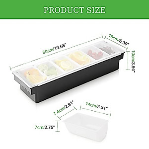 POWLAB Ice Cooled Condiment Serving Container Fruit Veggie Condiment Caddy Plastic Garnish Station with Lid for Fruit ,Ice Cream,Salad Bar-Topping Organizer for Restaurant Supplies (6 Compartments)