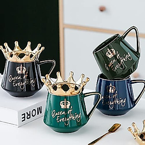 Arawat Pink Queen of Everything Mug with Lid Cute Pink Mug with Crown Tea Coffee Mug Gift with Spoon & Coaster 350ml Ceramic Mug Birthday Gift for Women Girls Mom Friend