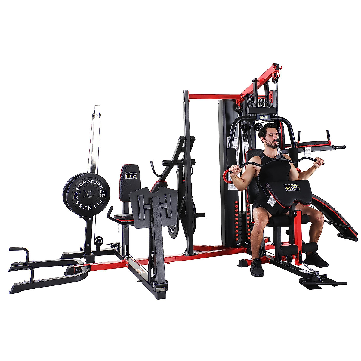 Signature Fitness Multifunctional Home Gym System Workout Station with Leg Extension, Preacher Curl, Pushup, Dip and Situp Stand, 122.5LB Weight Stack, M950, Multiple Pacakges