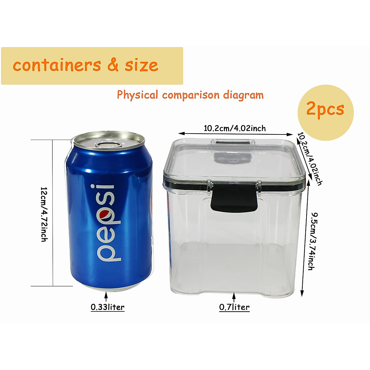 PQZKLDP 2pcs Airtight Food Storage Containers 0.7L(23.7OZ)-with Lids BPA Free Clear Plastic Kitchen and Pantry Organization Canisters for Cereal, Dry Food Flour & Sugar - Labels, Marker & Spoon Set