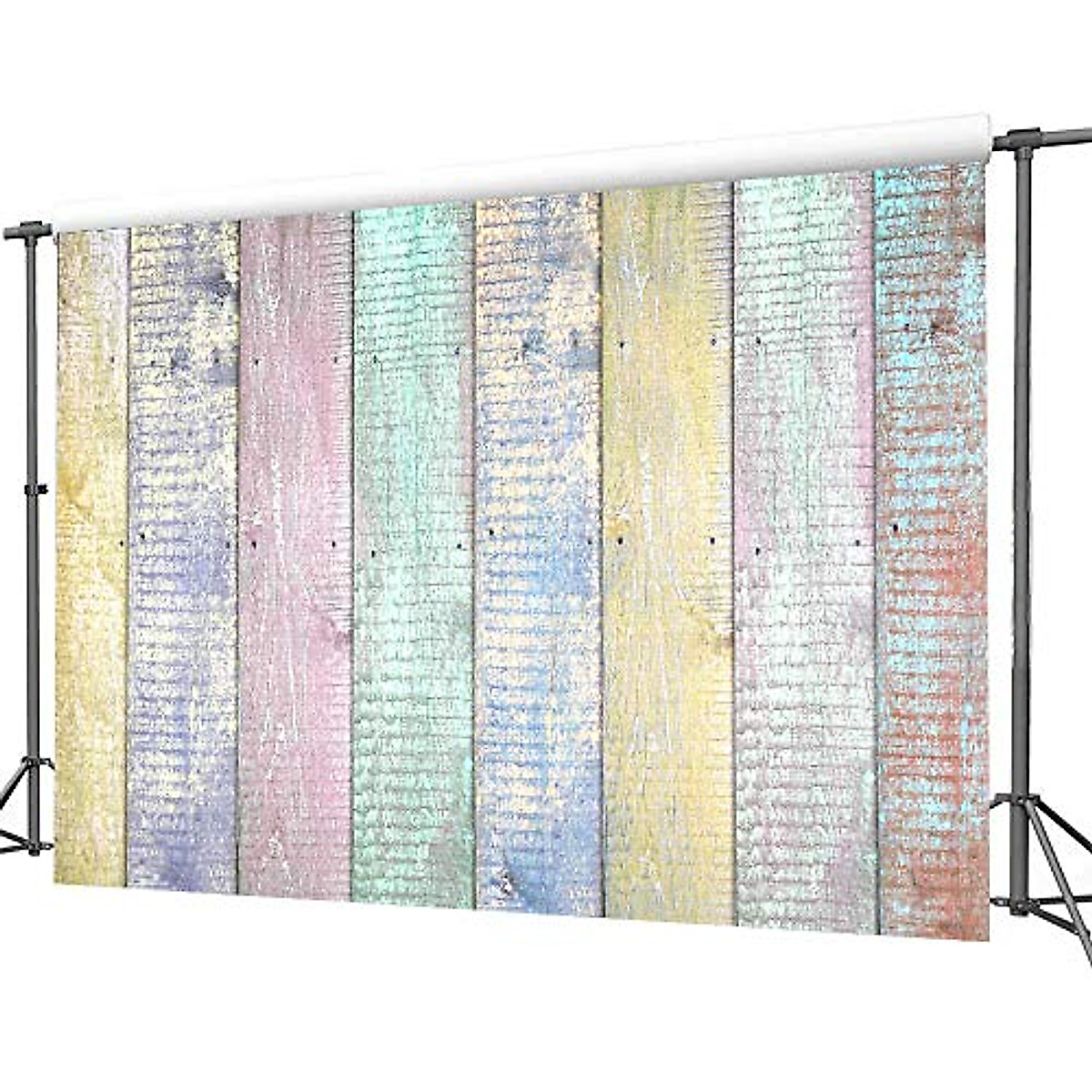 LYWYGG 7x5ft Colorful Rustic Wood Fence Wall Texture Easter Photography Backdrops Paint Child Baby Shower Birthday Party Background CP-146