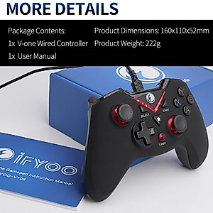 IFYOO V-one Wired USB Gaming Controller Gamepad Joystick for PC (Windows XP/7/8/10/11) & Steam & Android & PS3 - Red