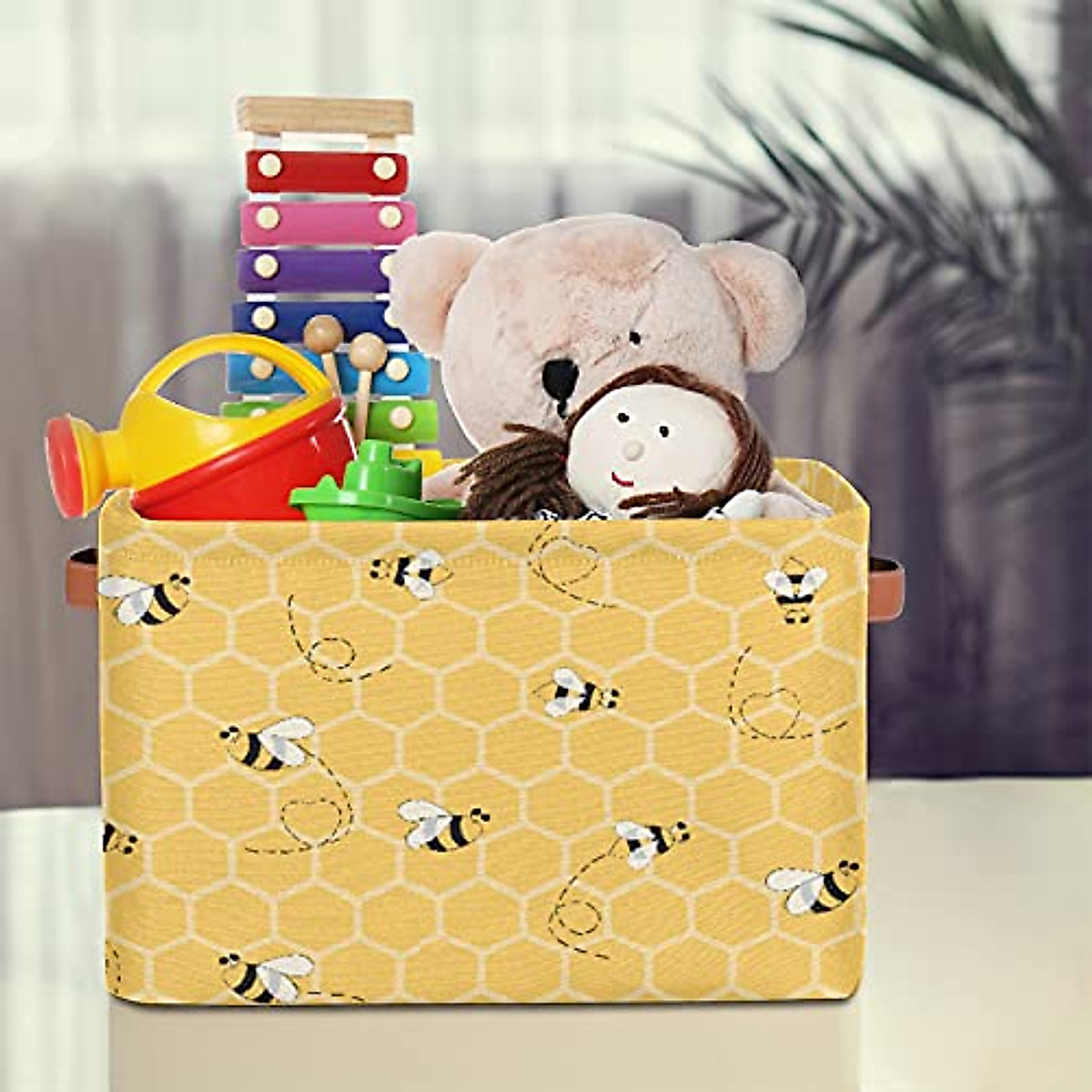Storage Basket Organizer Animal Bee with Handles, Bee Print Foldable Storage Bins Rectangular Storage Box for Nursery Shelf Books Clothes Toys Kids Bins, 1 Pack
