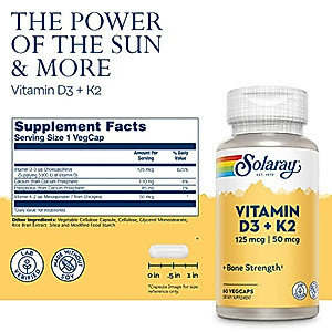 Solaray, (2 Pack) Vitamin D3 + K2, Soy Free, Capsule, 60 VegCaps