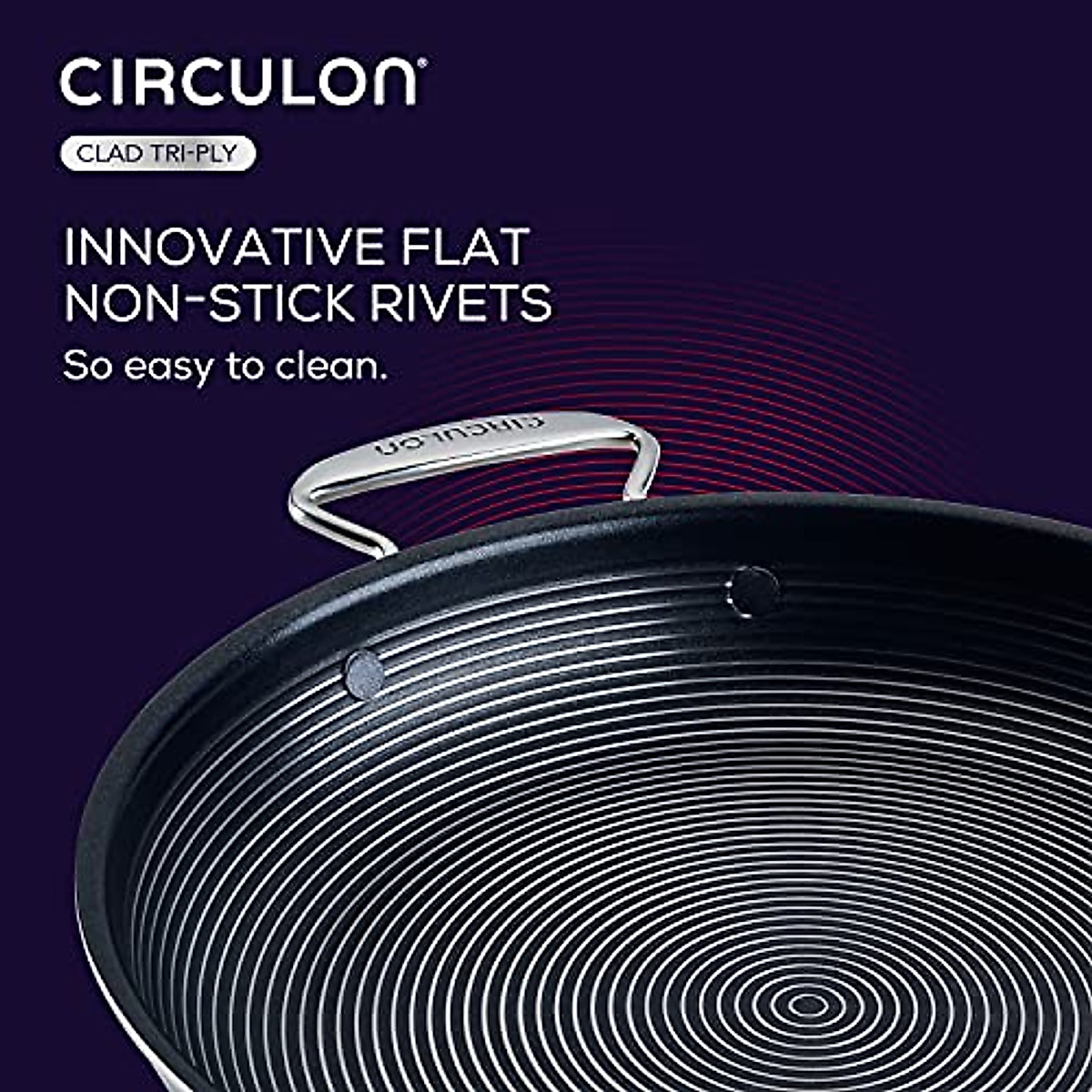 Circulon Clad Stainless Steel Frying Pan/Skillet with Hybrid SteelShield and Nonstick Technology, 12.5 Inch - Silver