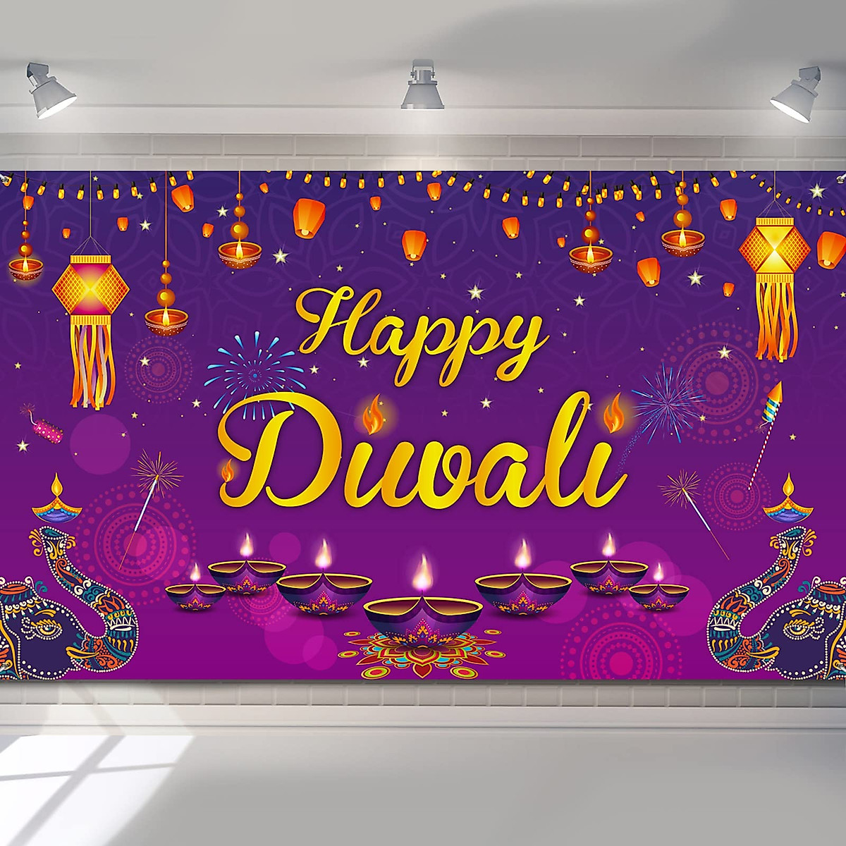 Happy Diwali Backdrop Banner Diwali Wall Backdrops Photography Background Banners and Signs Diwal Party Decorations Supplies for Indian Light Celebration Party, Happy Diwali Festival, 72 x 43 Inch