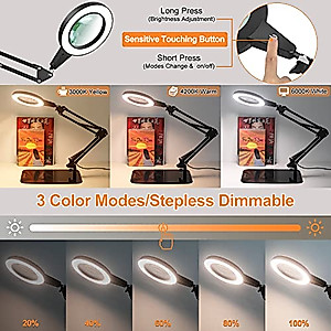NAKOOS Magnifying Glass with Light and Stand, 8X Real Glass 2-in-1 Magnifying Desk Lamp & Clamp, Touch Control 3 Modes Stepless Dimmable LED Lighted Magnifier for Crafting Repair DIY Hobby Close Work