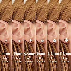 KRKC 0.6-3ct Moissanite Stud Earrings, D Color VVS1 Clarity, Lab Created Diamond Stud Earring for Women, 14K White Gold S925 Sterling Silver Earrings Friction Back for Women Men, Hypoallergenic